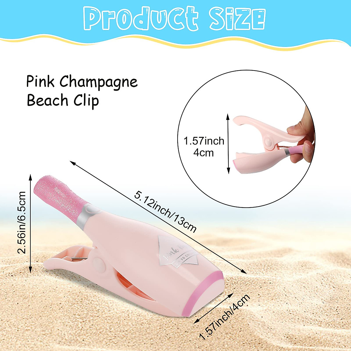 4 Packs Beach Towel Clips for Chairs Colorful Champagne and Margarita Glass Clips Holder Clothes Pegs for Summer Patio and Pool Cruise Lounger Accessories (Champagne)