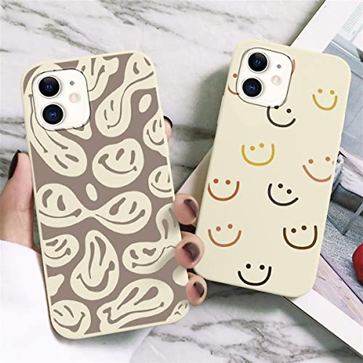 RUMDEY 2 Pack Happy Smiley Face for iPhone 13 Mini 5.4" Phone Case,Aesthetic Cute Smile Design Cases Soft Silicone Slim TPU Shockproof Protective Bumper Cover for Women Men Girls-Kawaii Smiles