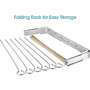 UNICOOK Heavy Duty Stainless Steel Barbecue Skewer Shish Kabob Set, 6pcs 13"L Skewer and Foldable Grill Rack Set, Durable and Reusable, Bonus of 50pcs 12.5"L Bamboo Skewers for Party and Cookout