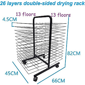 Art Drying Rack, 26-Tier Mobile Art Drying Rack with Wire Rack for Artwork, Drying and Printing Rack, Ideal for Schools and Art Clubs