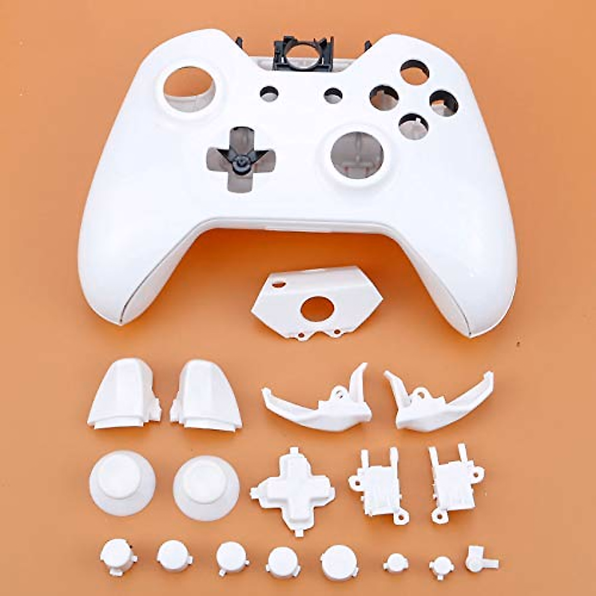 Full Housing Shell Case Cover + Middle Frame with Full Buttons for Xbox One Wireless Controller Without 3.5mm Jack Port (White)