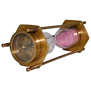 5.75" Brass Pirate Hourglass, Nautical Maritime Decoration with Functional 2 Minute Timer and Navigation Compasses by SciencePurchase