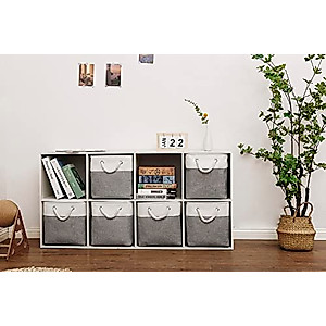 Cube Storage Bins, Collapsible Fabric Cube Storage Bin, 11 Inch Cube Storage Bins with Handles, Foldable Storage Cubes (White/ Gray, 6Pack)