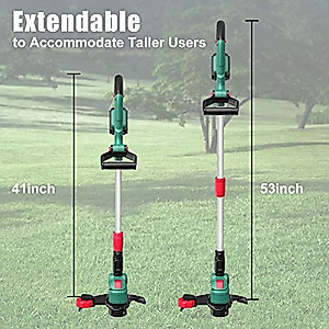 Weed Wacker Battery Weed Eater, HYPERECHO Cordless Grass String Trimmer 20V Auto-Feed Lines with 10 inch Cutting, Handle and Height Adjustable, 2.0Ah Battery and Fast Charger Included