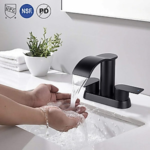 Bietor Waterfall Bathroom Faucets, Matte Black Bathroom Sink Faucet with Pop-up Drain & Supply Hoses, Stainless Steel Lead-Free 2 Handle Faucet for Vanity Sink 2 or 3 Holes
