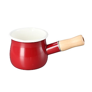 500ML Home Enamel Milk Pan With Wooden Handle, Small Enamel Saucepan Butter Warmer Cookware Pan Sauce Pan Kitchen Tool