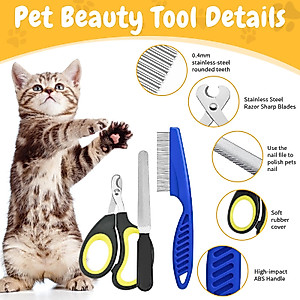 Self-Cleaning Cat Brush with Release Button - Deshedding Brush for Long and Short-Haired Cats, Pet Grooming Tool with Comb and Nail Clippers