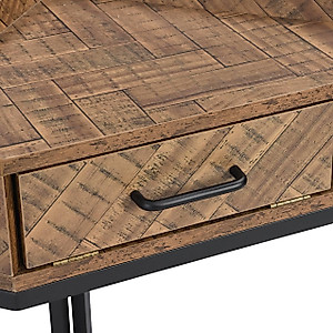 ELzEy Corner Shelf with Two Drawers Tall 4-Tier Industrial Bookcase Black