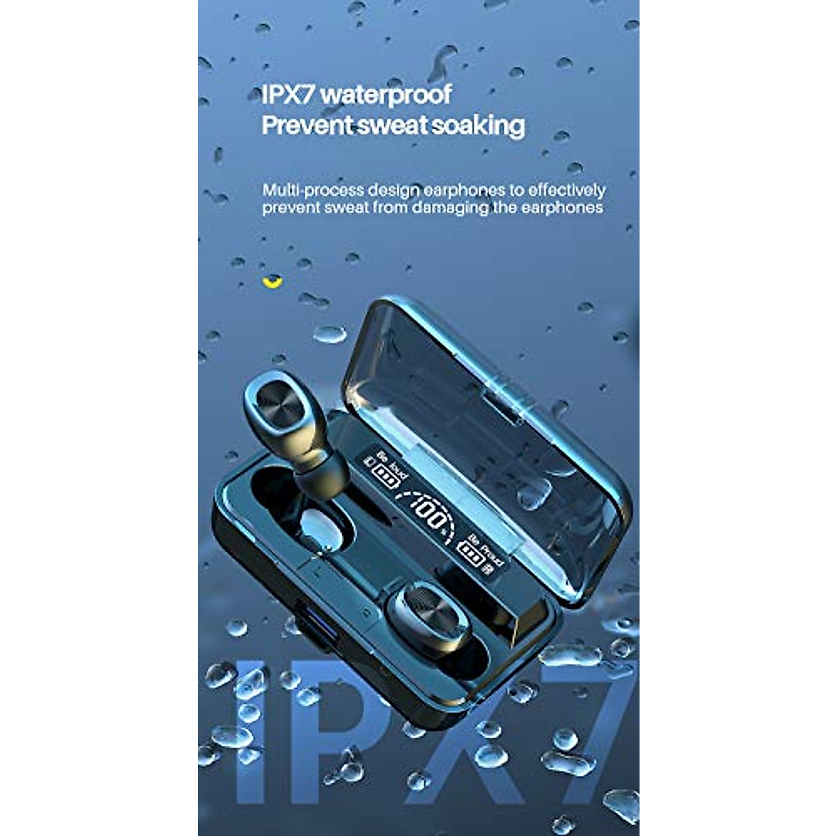 TWS Wireless Earbuds Bluetooth 5.1 Headphones Build in Mic HD Large Display Charging Box IPX7 Waterproof Voice Assistant Automatic Pairing USB Type-C Low Latency for Android iOS Windows Mac (Black)