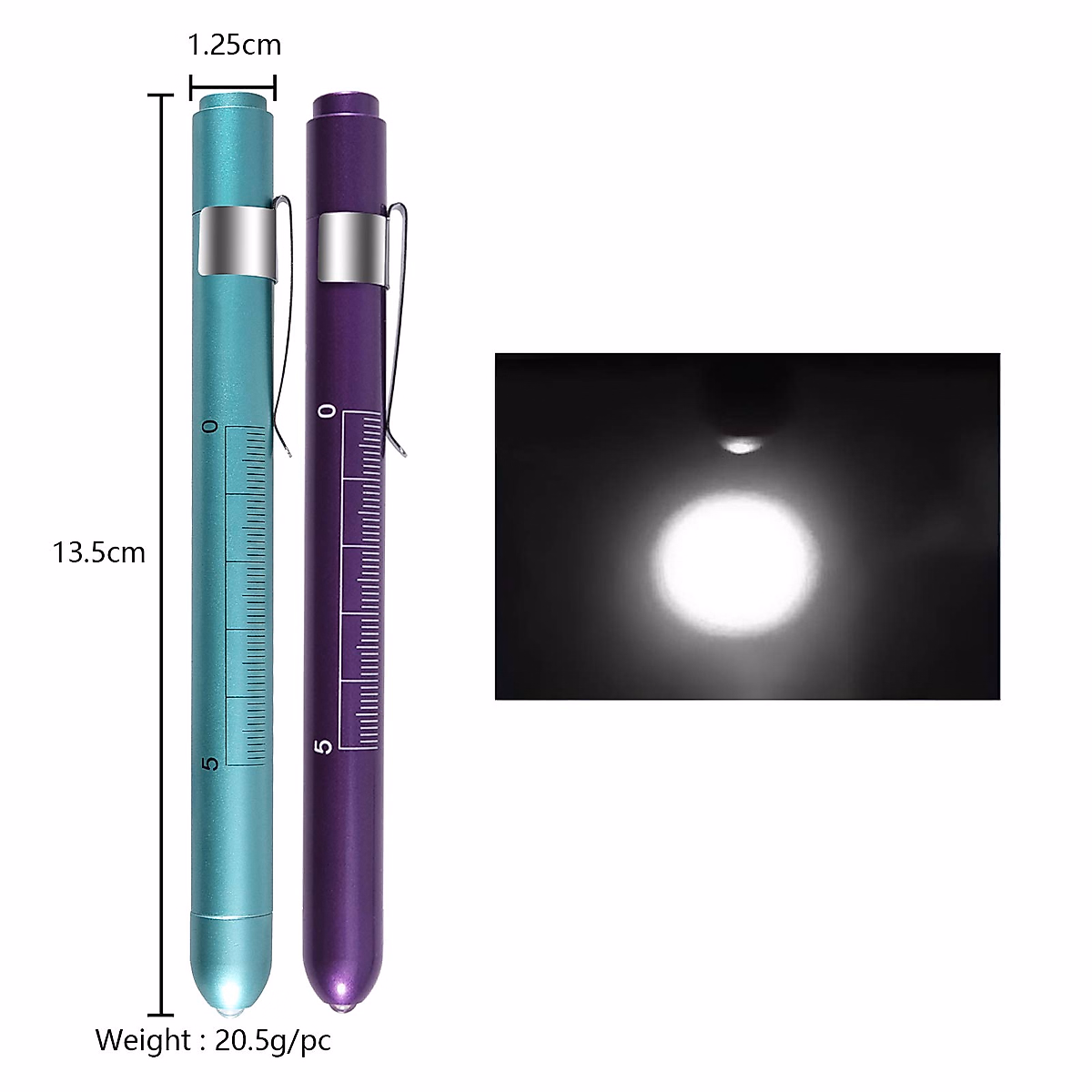 ALMOCN 4 Pack Pen Light,Nurse Medical Reusable LED Penlight White Light with Pupil Gauge and Ruler,2 Pack Teal + 2 Pack Purple