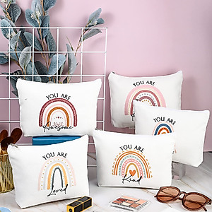 20 Pcs Rainbow Makeup Bags Bulk Inspirational Cosmetic Bags Motivational Quotes Canvas Bags with Zipper Encouragement Pouch Gift for Women Birthday Christmas Employee Appreciation Gift(Rainbow)