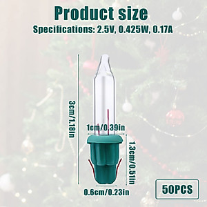 50pcs Christmas Tree Light Bulbs, 2.5 Volts / 0.425 Watt / 0.17 Ampere Christmas Mini Light Bulbs Replacement Incandescent Mini Light Bulbs for Indoor Outdoor Decor