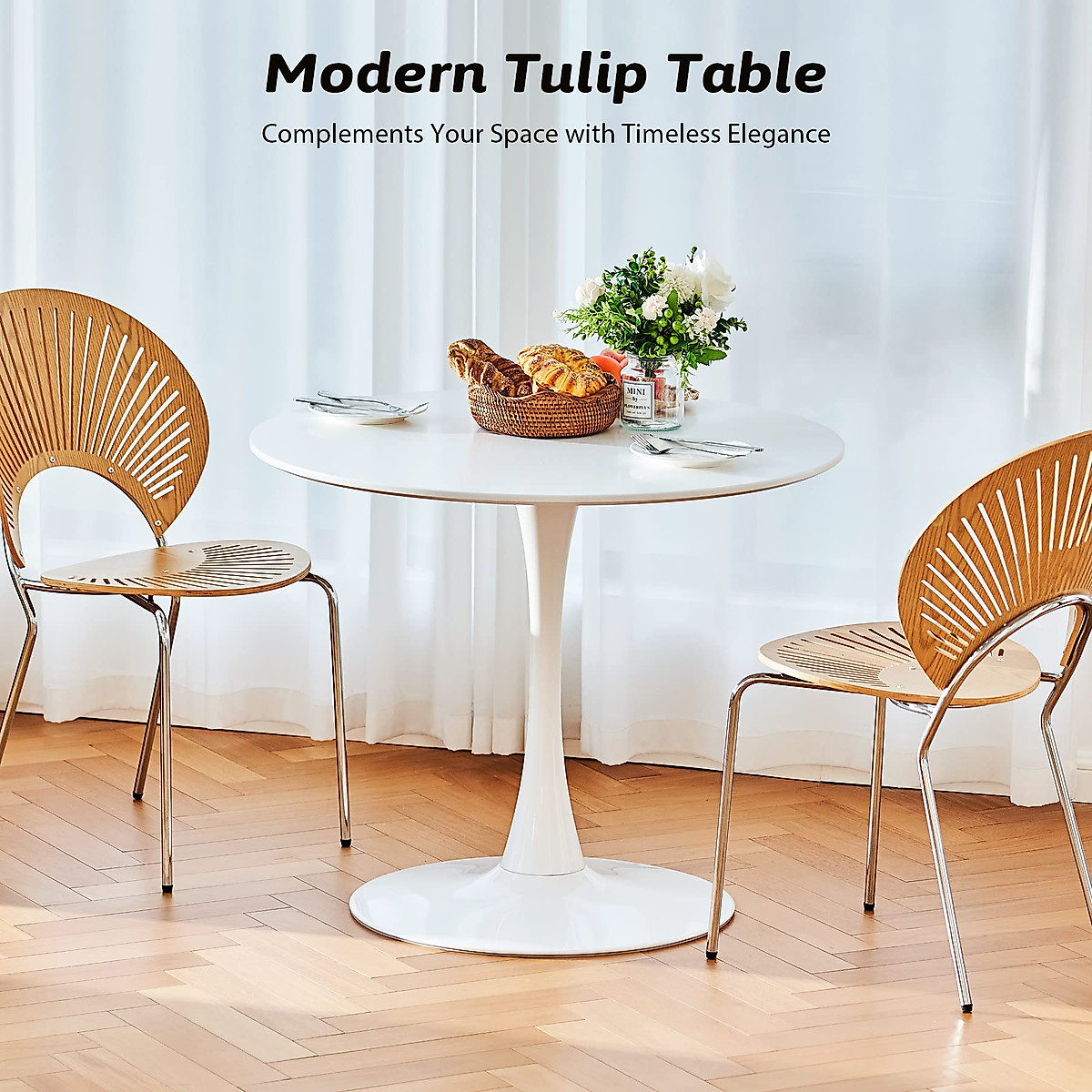 VONLUCE Round Dining Table, 36 Inch Tulip Table with MDF Top and Steel Base, Small Pedestal Table for Dining Room Kitchen Living Room More, Modern Bistro Table Kitchen Table with 220lb Capacity, White