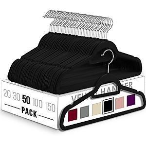 Utopia Home Premium Velvet Hangers 50 Pack - Non-Slip Clothes Hangers with Tie Bar - Black Hangers - Standard Hangers with 360 Degree Rotatable Hook - Heavy Duty Coat Hangers