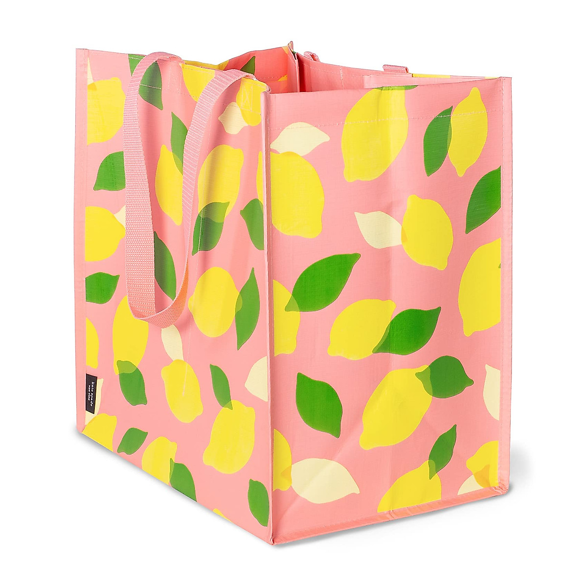 kate spade new york Pink Reusable Shopping Bag, Grocery Tote with Shoulder Straps, Large Collapsible Tote, Lemon Toss