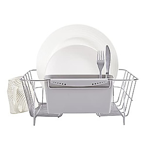 Sweet Home Collection 2 Piece Dish Drying Rack Set Drainer with Utensil Holder Simple Easy to Use Fits in Most Sinks, 14.5" x 13" x 5.25", Silver