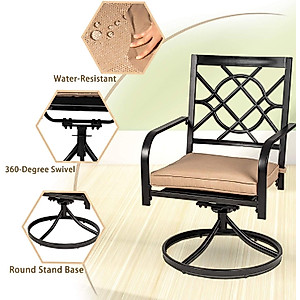 SUNCROWN Outdoor Dining Swivel Chairs Set of 4, Metal Frame Patio Chair Rocker with Brown Cushion for Garden, Bistro, Backyard