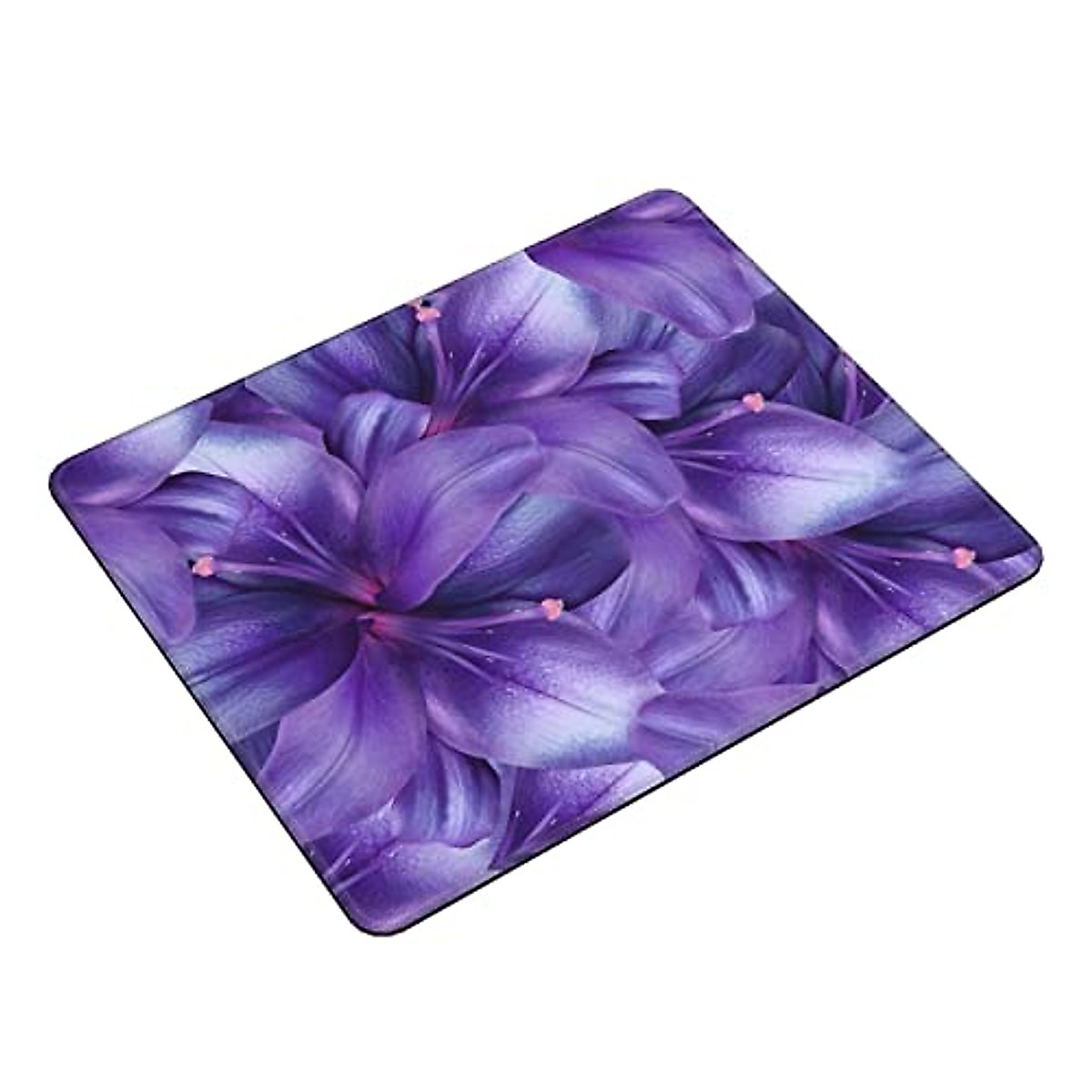 Purple Lily Flowers Printed Mouse Pad with Non-Slip Rubber Base Gaming Mouse Pad for Wireless Mouse Computers Laptop Office 10.2 x 8.3 in