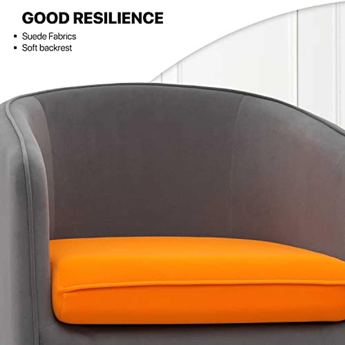 MoNiBloom Single Sofa Chair Modern Upholstered Accent Chair Armchair w/Backrest Pillow, Orange/Gray Contrasting Colors Upholstered Bedroom Barrel Chair Mid Century Modern Comfy Suede Singel Armchair