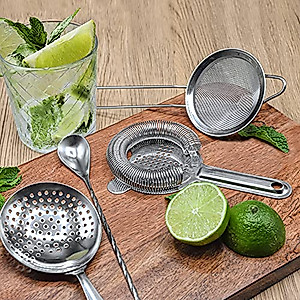 TheBarsentials Cocktail Strainer Set Stainless Steel Bar Tool with Stirring Spoon - Hawthorne Strainer, Julep Strainer, Fine-Mesh Strainer/Sifter