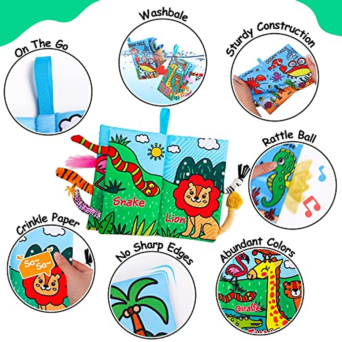 2 PCS Soft Cloth Baby Books 0-6 Months High Contrast Sensory Baby Toys 6 to 12 Months Crinkle Touch Feel Teething Carseat 9 18 Month Travel Essentials Tummy Time Infant 0-3 Months Newborn Shower Gift