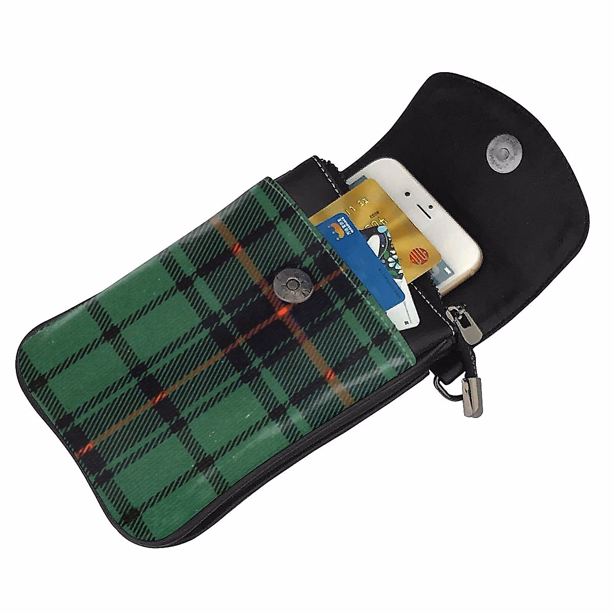 Small Crossbody Scottish Davidson Clan Black, Green Tartan Crossbody Purse Bag Fashion Cell Purse Wallet For Women/Girls Gift