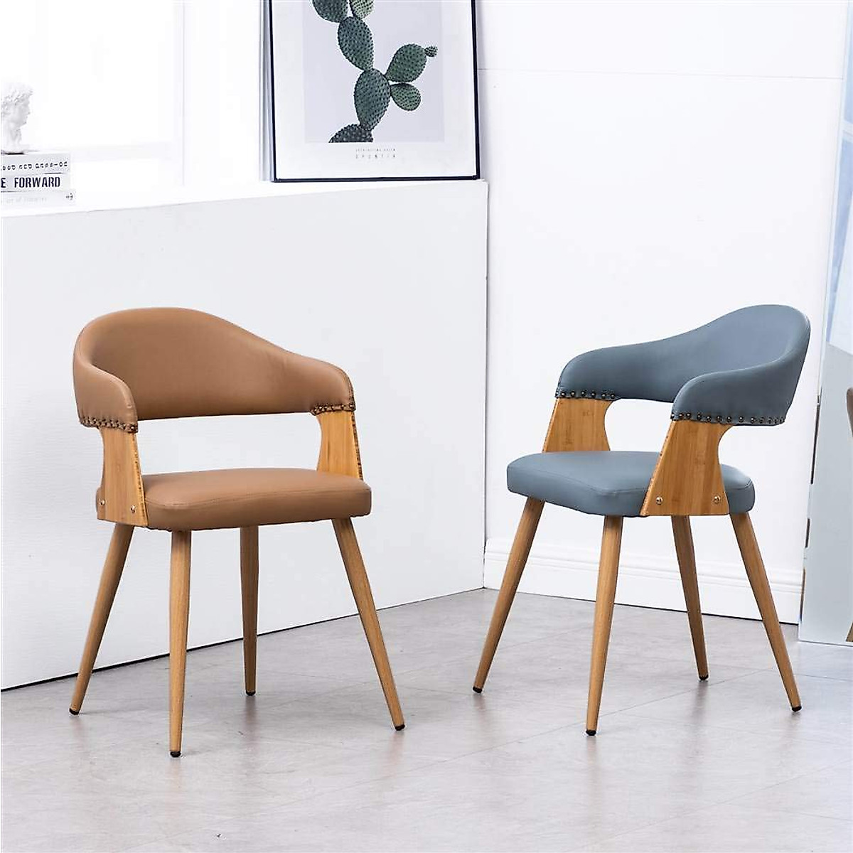 Warehouse of Tiffany Tadala PU Leather & Wood Arm Open Back (Set 2) Dining Chair, One Size