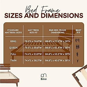 Bme Caden 15 Inch Deluxe Bed Frame with Adjustable Headboard - Mid Century, Retro Style with Acacia Wood - No Box Spring Needed - 12 Strong Wood Slat Support - Easy Assembly - Dark Chocolate, Queen