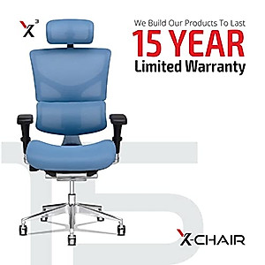 X-Chair X3 Management Office Chair, Glacier A.T.R. Fabric with Headrest - High End Comfort Chair/Dynamic Variable Lumbar Support/Floating Recline/Highly Adjustable/Durable/Executive Office Desk Seat