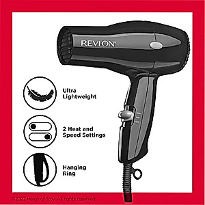 Revlon Compact Hair Dryer | 1875W Lightweight Design, Perfect for Travel, (Black)