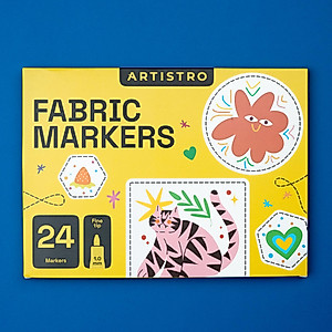 ARTISTRO 24 Fabric Markers - Fine Tip Permanent Decorating Kit for Clothes - No Bleed Pens for T-Shirts, Bags, Textile, Canvas, and More