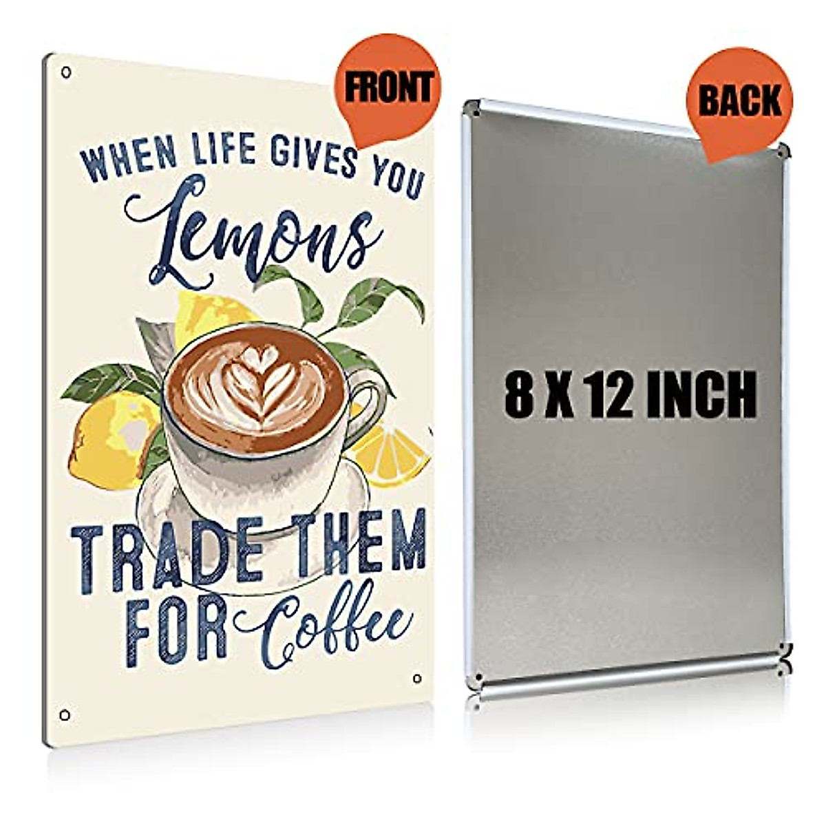 Funny Kitchen Lemon Coffee Metal Tin Sign Wall Decor Vintage When Life Gives You Lemons Sign for Home Café Bar Decor Gifts