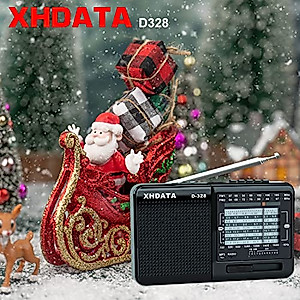 XHDATA D-328 Shortwave AM FM DSP Portable Small Multi Band Radio Stereo MP3 Player with Rechargeable Battery Earphone Jack Portable Multimedia Speaker with USB Micro SD Card Jack (Black)