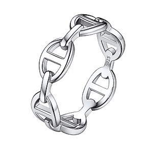 Silver Chain Rings for Women Plain Silver Mariner Link Chain Rings Size 7 for Women Stacked