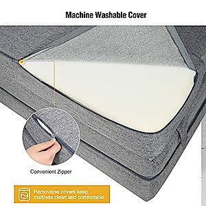 Varbucamp 4 Inch Folding Mattress, Memory Foam Portable Mattress and Sofa Bed with Washable Cover for Guest, Camping, Bedroom, Gray(80'' x 59'' x 4'')