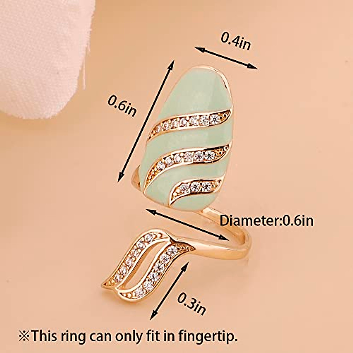 Rumtock Knuckle Nail Ring Mint Nail Protecting Ring with CZ Crystal for Women Girls Finger Tip Manicure Jewelry