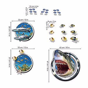 ufengke 3D Shark Broken Wall Stickers Tropical Fish DIY Wall Decals Art Decor for Bedroom Playroom