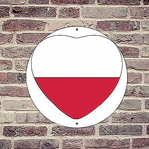 lutieger Hanging Metal Tin Sign Poland Wall Poster Metal Plaque Love Heart Shaped Flag House Dining Room Yard Man Cave Decor State Map Sailor Sailing Sign Gift 12x12in Round