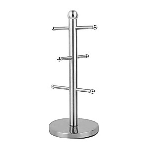 Coffee Mug Holder Stand for Counter, Stainless Steel Mug Tree Cup Holder Mug Rack Coffee Cup Tree for 6 Cups Glasses Mugs