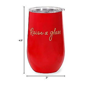 kate spade new york Insulated Stainless Steel Wine Tumbler, 16 Ounce Double Wall Tumbler, Red Stemless Travel Cup with Lid, Raise a Glass