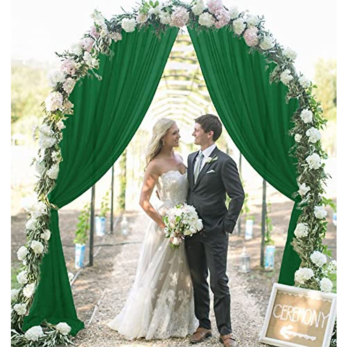 MODFUNS Emerald Green Curtains Backdrop 10x10FT 2 Panels Chiffon Fabric Curtain for Bridal Sheer Backdrop Curtains for Reception Prom Sheer Wedding Curtain Backdrop for Party Receprtion Window Drapes