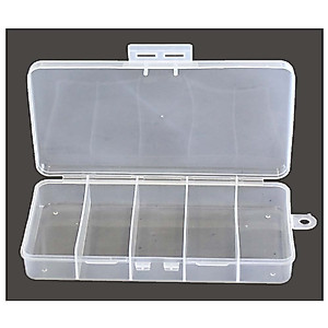 BIN BUDDY (2 Pack Clear Plastic Boxes | 5 Compartments Each | 1.25" x 3.5" Sections | 3.5" x 7" Overall Size | Versatile Home Organizer with Hanging Hook