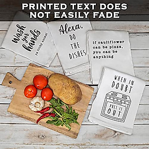 MAINEVENT Funny Kitchen Towel 4 Pack 18x24 Inch, Set of 4 Cute Kitchen Towel, Funny Dish Towel Saying, Funny Housewarming Gift Funny Hand Towel Alexa Do The Dishes Kitchen Towel Cute Funny Dish Towel