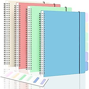 Amanple Graph Paper Notebook, 8.5" x 11" Spiral Notebook, A4 Graph Notebook Journal, 5mm Graphing Grid Notebook for Math, Lab, Engineering, School, 24PCS Index Tabs, Assorted Pastel Notebook Pack