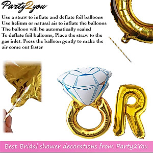 PARTY2YOU Bachelorette Party Gold Decorations | Bridal Shower Supplies Kit - Bride Sash, XL Ring Balloon, Gold Curtain, BRIDE, Latex Balloons, eco Friendly Gold Straws