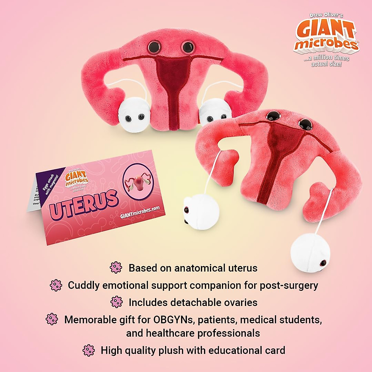 GIANTmicrobes Uterus Plush Toy, Uterus Stuffed Animal, Uterus Gifts, Uterus Plush, Hysterectomy Gifts, Endometriosis Gifts, Gynecologist Gifts,Obgyn Gifts, Feminist Gifts, Fertility Gift,Get Well Gift