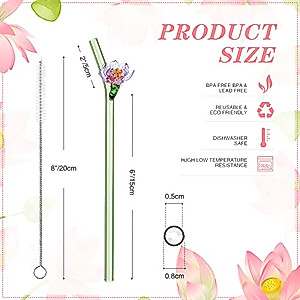6 Pcs Reusable Glass Straws 8 mm x 7.9 Inch Colorful Lotus Design Green Straws Bent Glass Straws with Cleaning Brush for Smoothie Cocktail Juice Shakes Beverages