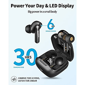 EARB Bluetooth Headphones Wireless Earbuds with 4 Speakers Hi-Res Audio Earphones 30H Playtime with Charging Case and LED Display Touch Control Waterproof in-Ear Headset USB-C for Sports Work Game