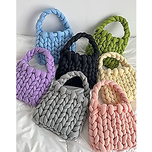 Women's Knit Clutch Bag Handmade Woven Knit Satchel Purse Handbag Shoulder Solid Color Bag