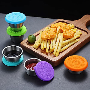 ZQXUNMQ 6pack Salad Dressing Containers To Go,2.4oz Small Condiment Containers With Lids, Stainless Steel Condiment Cup Dipping Sauce Cups Container For Lunch Bento Box Leakproof Silicone Lids